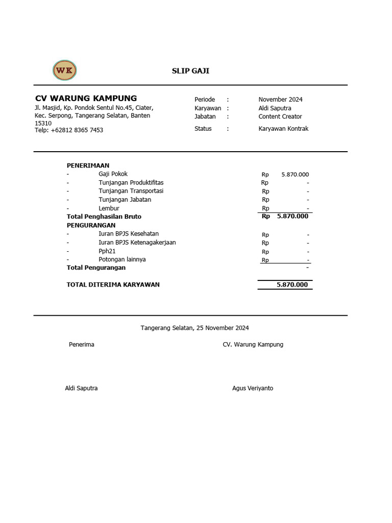 Slip Gaji Aldi Saputra | PDF