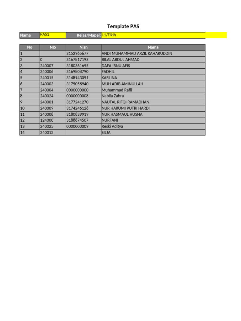 Fikih Class PAS Template with Scores | PDF