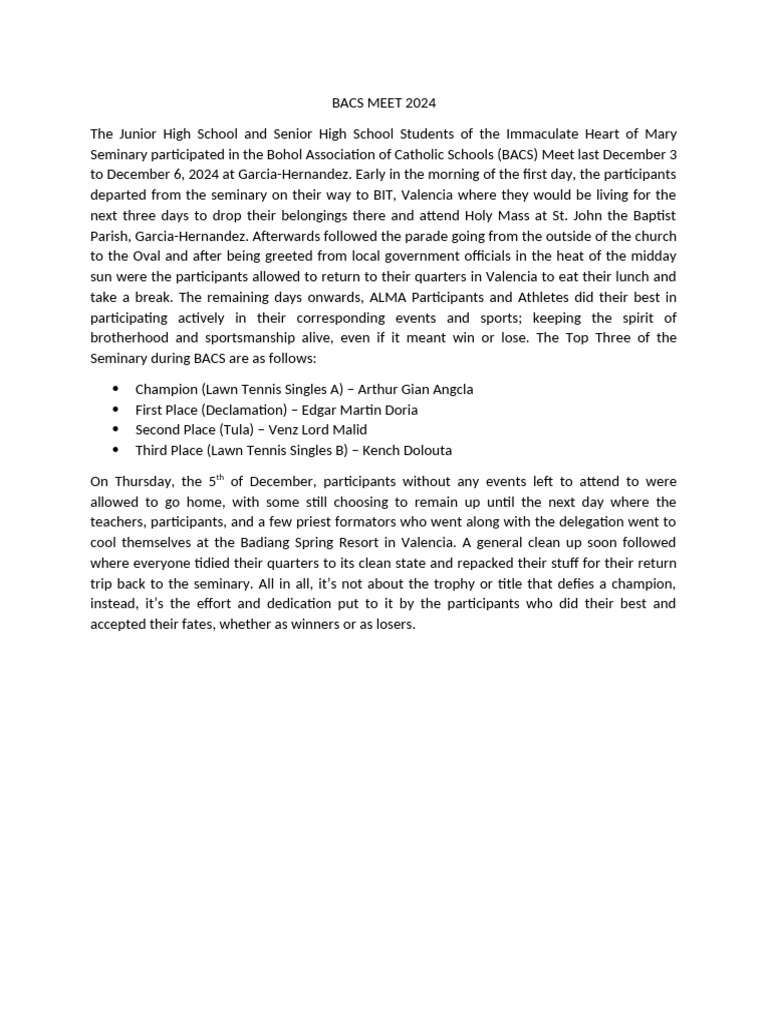 BACS MEET 2024 by Alderite | PDF