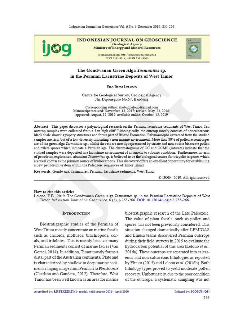 The Gondwanan Green Alga Tasmanites SP in The Perm | PDF | Geological ...