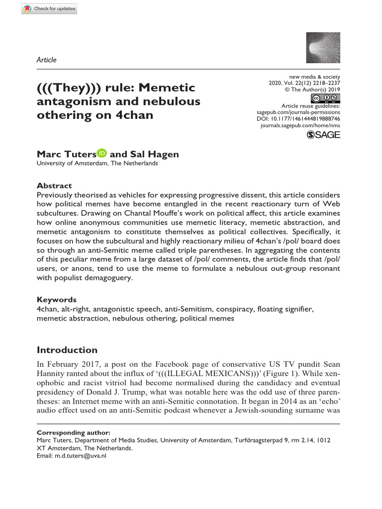 Tuters Hagen 2019 ( ( (They) ) ) Rule Memetic Antagonism and Nebulous ...