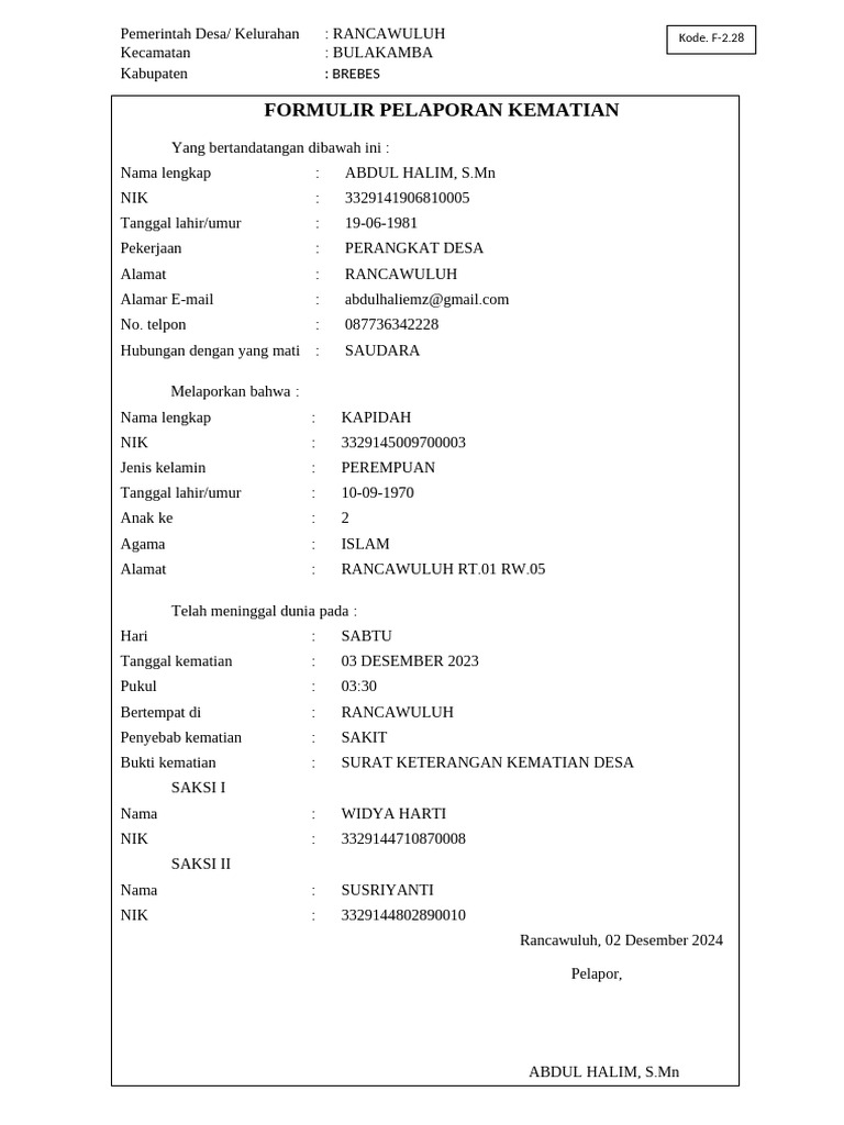 Formulir Akta Kematian | PDF