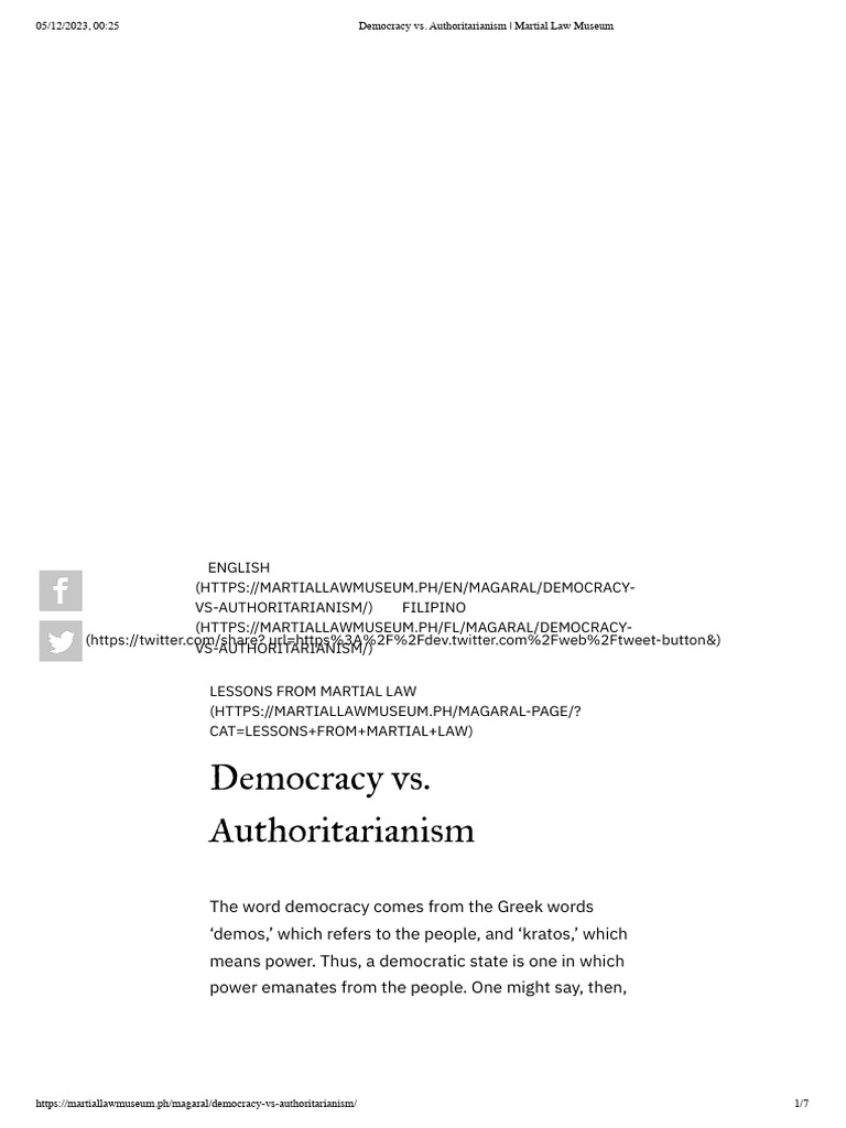 Democracy vs. Authoritarianism - Martial Law Museum | PDF | Elections ...