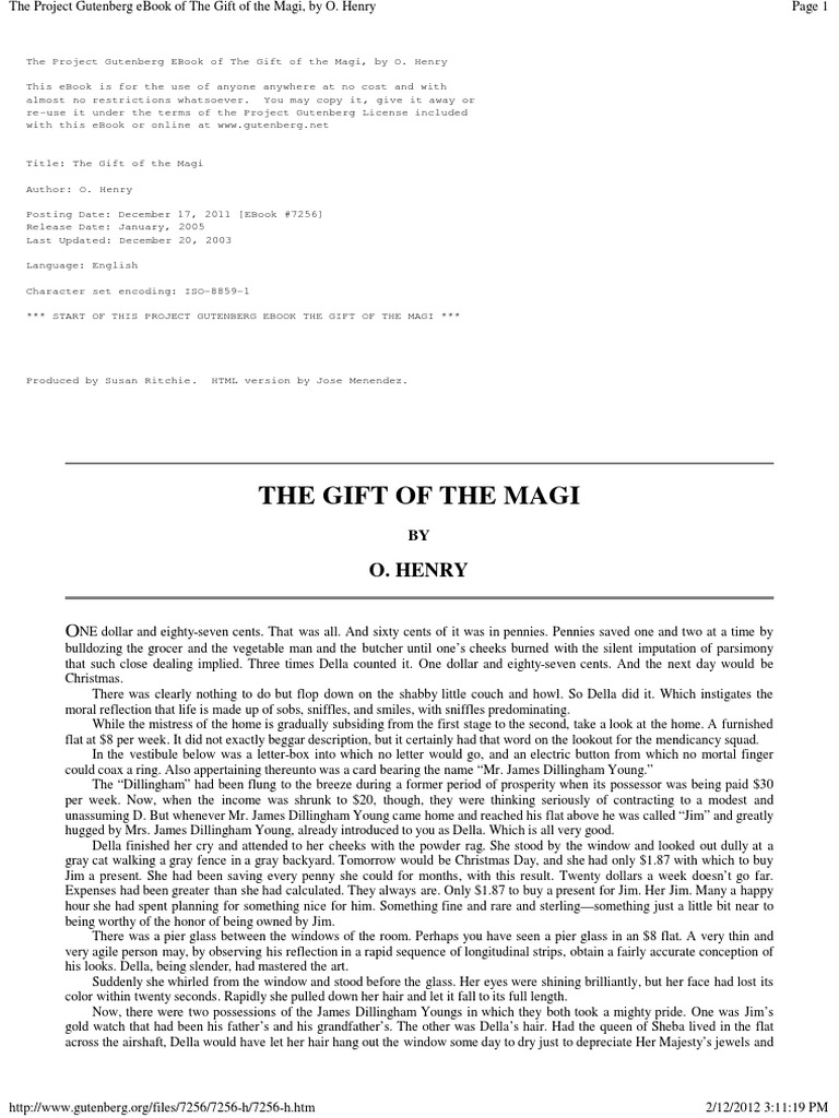 The Gift of The Magi, by O. Henry | PDF | Project Gutenberg | Public Domain