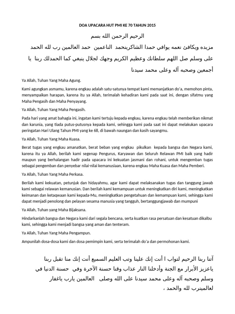 Doa HUT PMI ke-70 | PDF