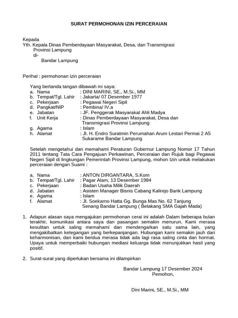 Permohonan Izin Perceraian | PDF
