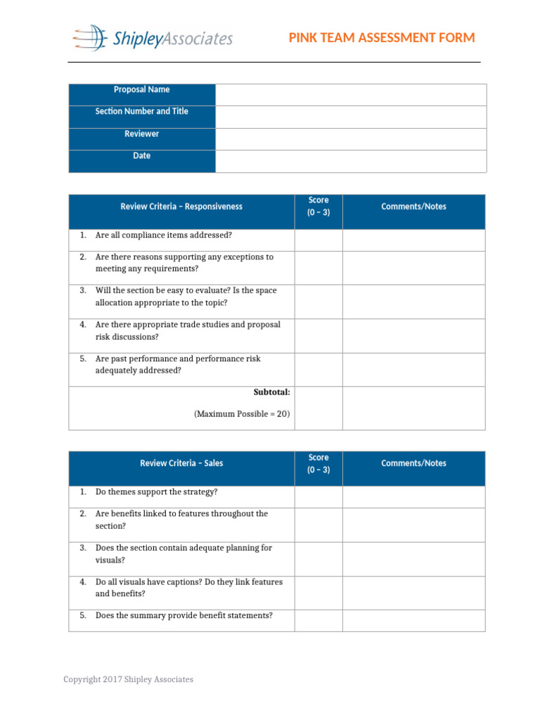 Pink Team Assessment Form | PDF