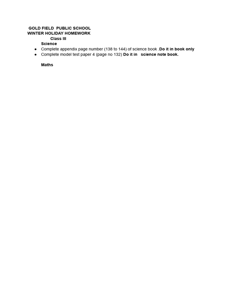 Class III Winter Holiday Homework | PDF