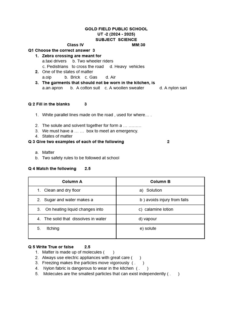 Class 4 science ut 2 | PDF | Matter | Liquids