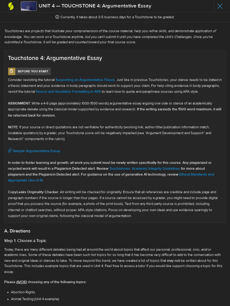 TOUCHSTONE 4 - Argumentative Essay - English Composition I - Sophia Learning | PDF | Essays ...
