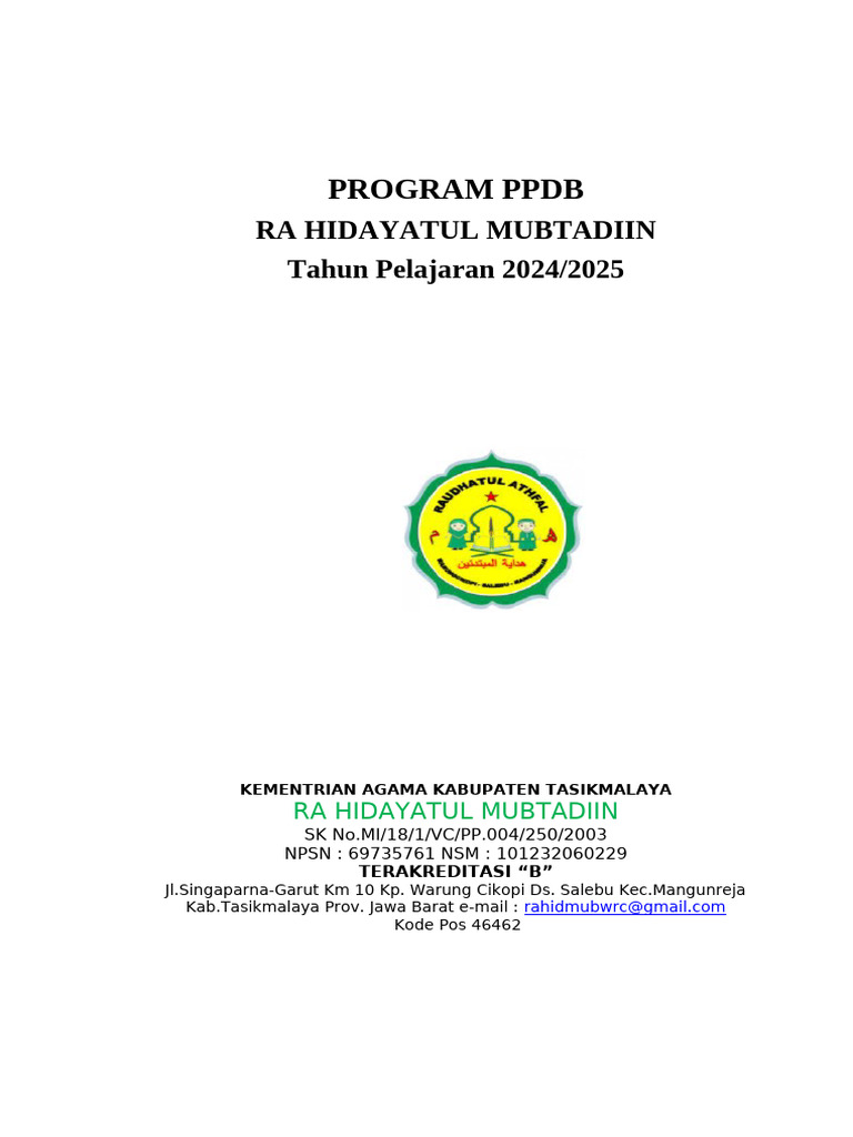 Program Kerja PPDB RA | PDF