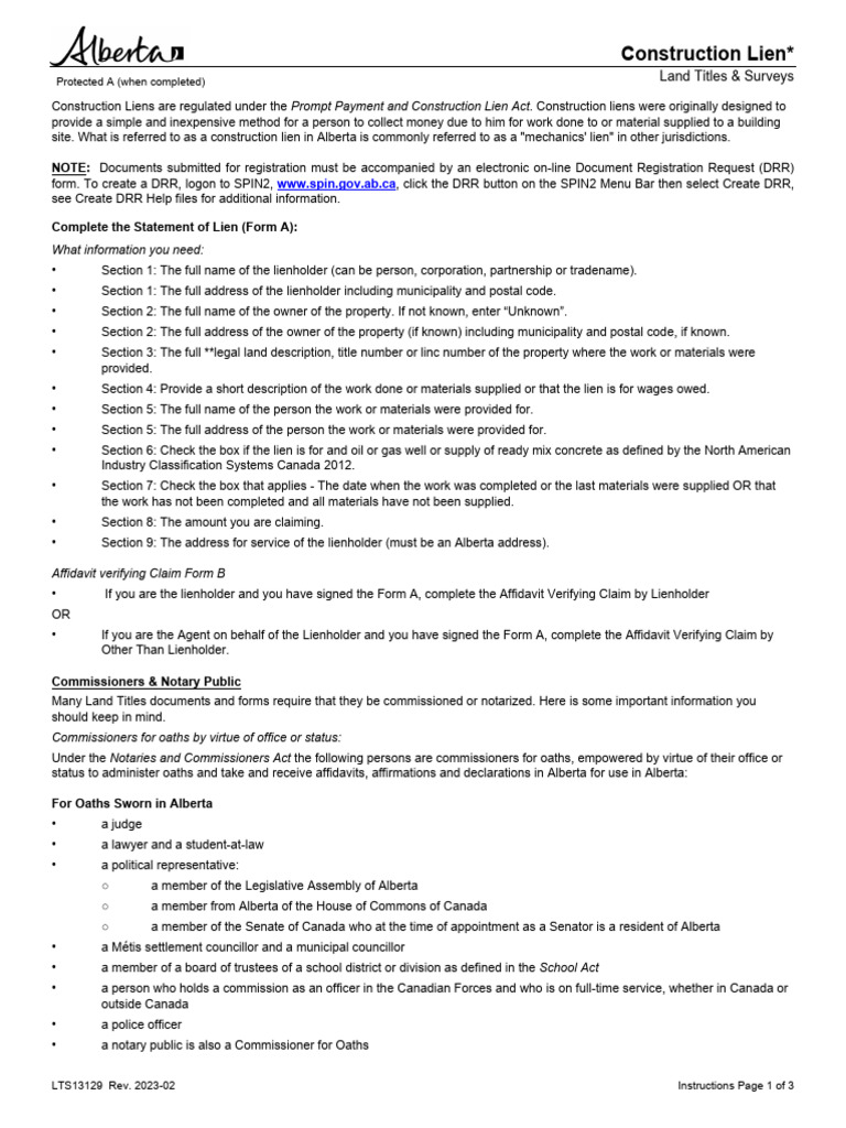 Alberta Construction Lien Process Guide | PDF | Notary Public | Affidavit