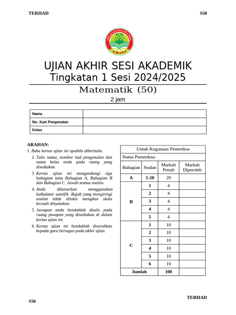 Muka Depan Paper Exam | PDF