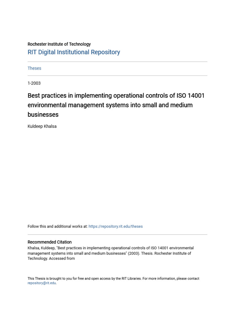 Best Practices in Implementing Operational Controls of ISO 14001 | PDF ...
