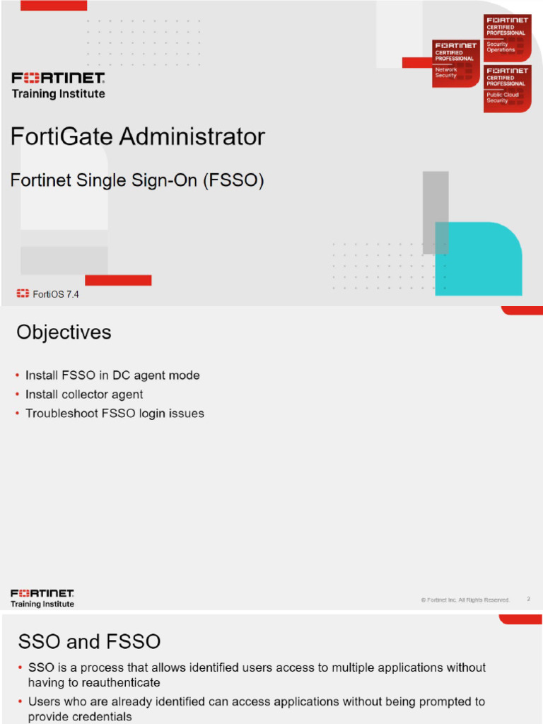 LESSON 05 Fortinet Single Sign-On (FSSO) | PDF