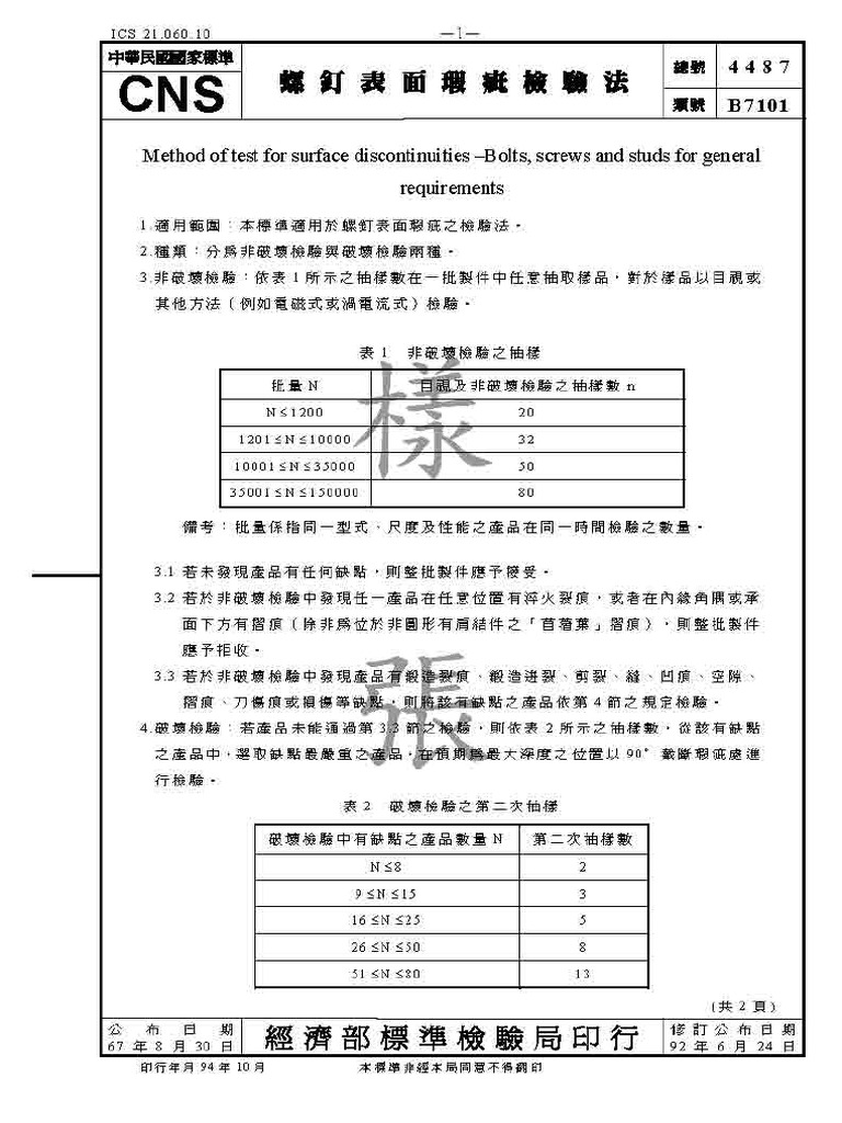 CNS4487 螺釘表面瑕疵檢驗法 | PDF