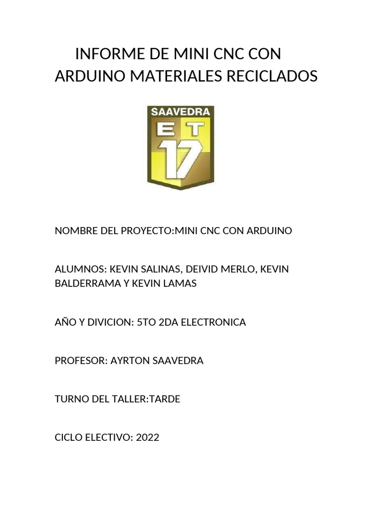Informe de Cnc Con Arduino | PDF | Control numerico | Procesos industriales Informe de Cnc Con Arduino | PDF | Control numerico | Procesos industriales