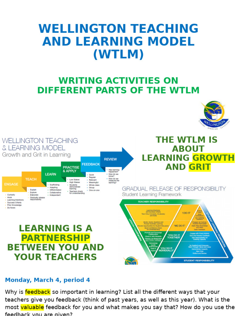 Wellington Teaching and Learning Model - Writing Activities Period 4 | PDF