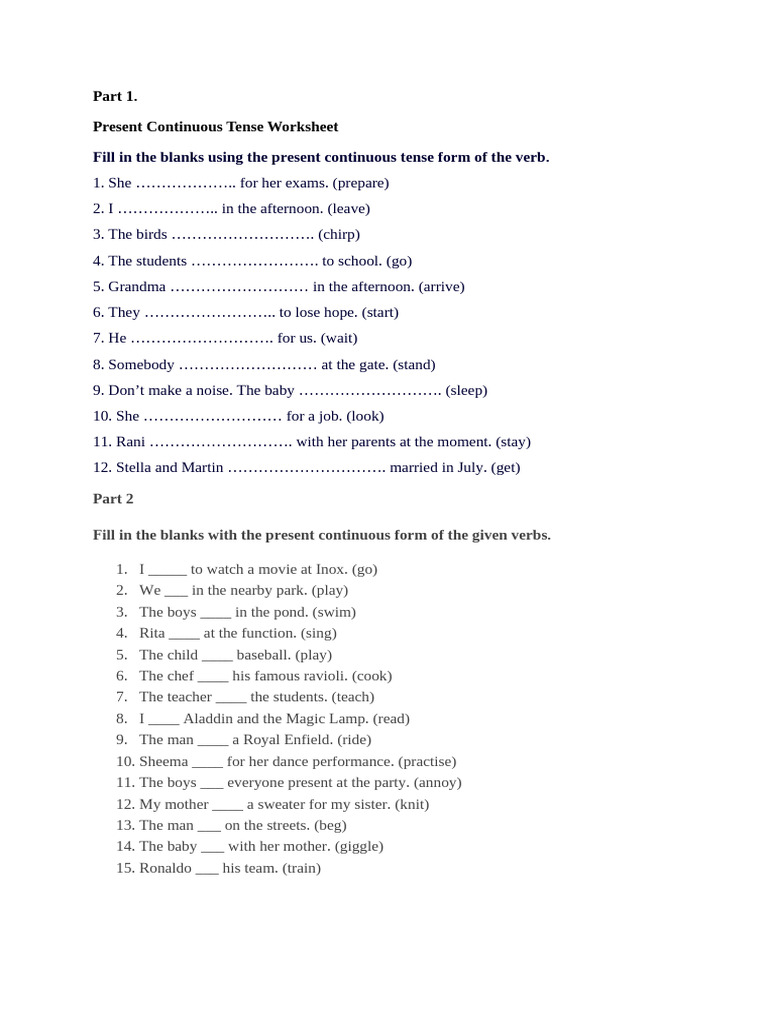 Present Continuous Exercises For Grade 7 - Monday August 5 2024 | PDF