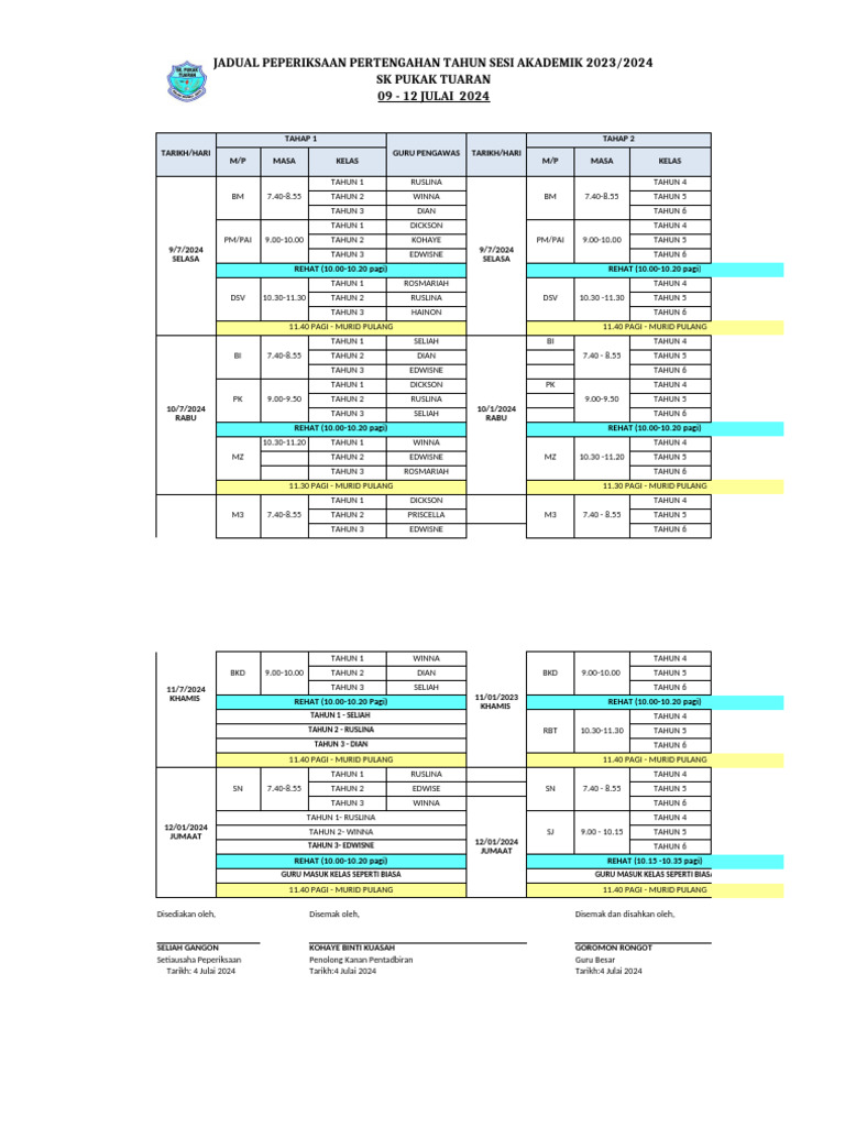 Jadual Midterm 2024 Ke 2025 | PDF