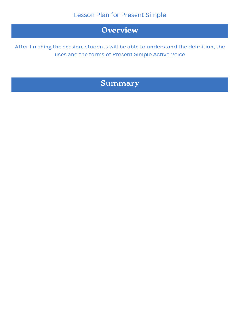 Lesson Plan For Present Simple | PDF