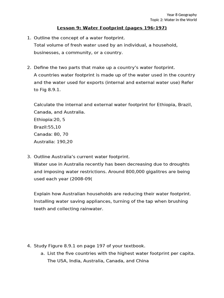 8.9 Water Footprint Worksheet | PDF | Economies | Agriculture