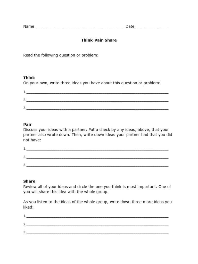 Think Pair Share Template | PDF
