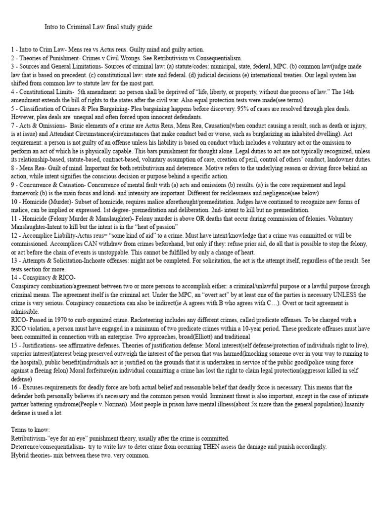 Intro to Criminal Law- Basic Terms and Definitions | PDF | Malice Aforethought | Mens Rea