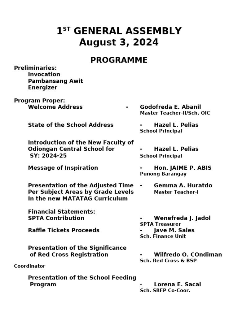 1ST General Assembly-Program | PDF