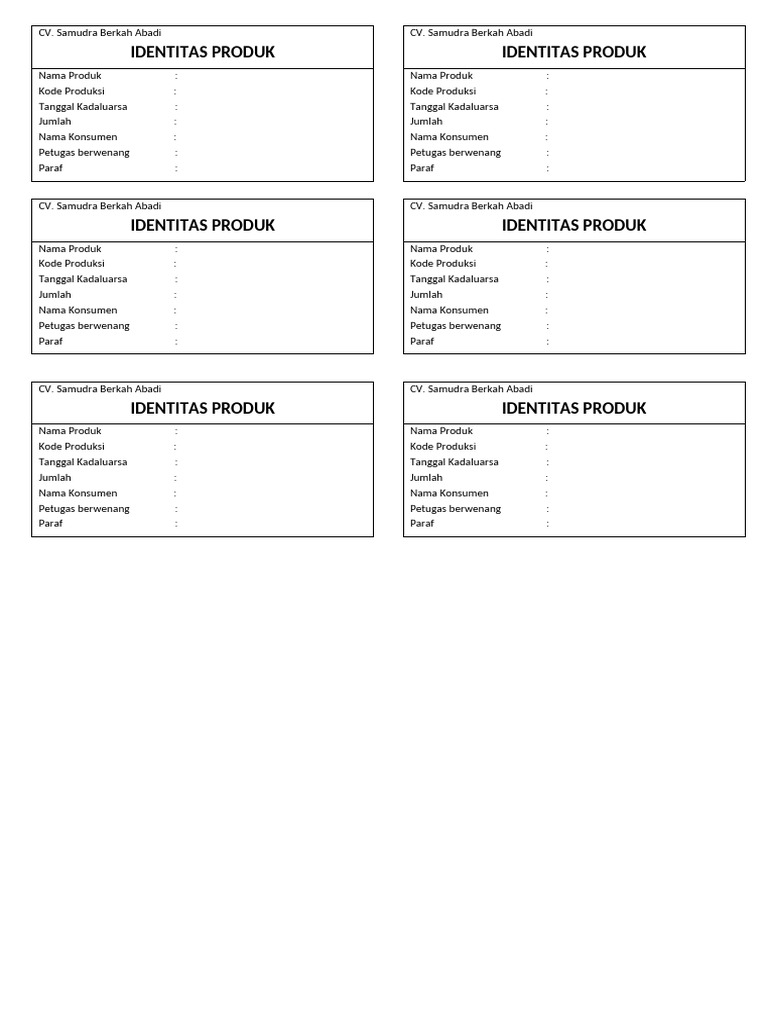 Label Identitas Produk | PDF