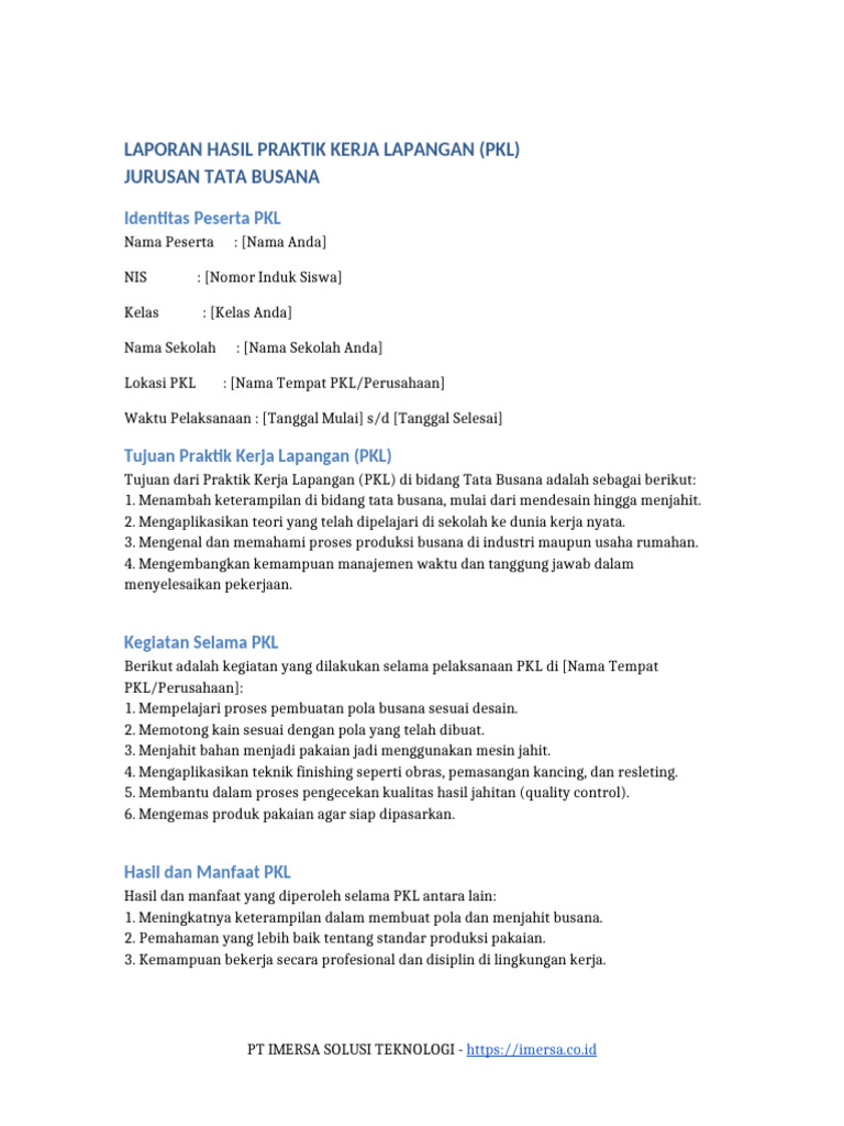 Laporan PKL Jurusan Tata Busana | PDF