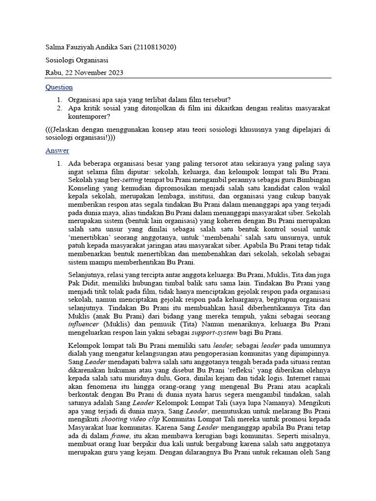 Kritik Sosial dalam Film Bu Prani | PDF