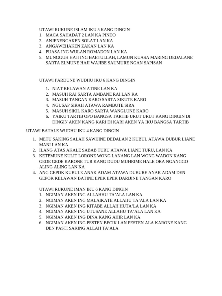 Utawi Rukune Islam Iku 5 Kang Dingin | PDF