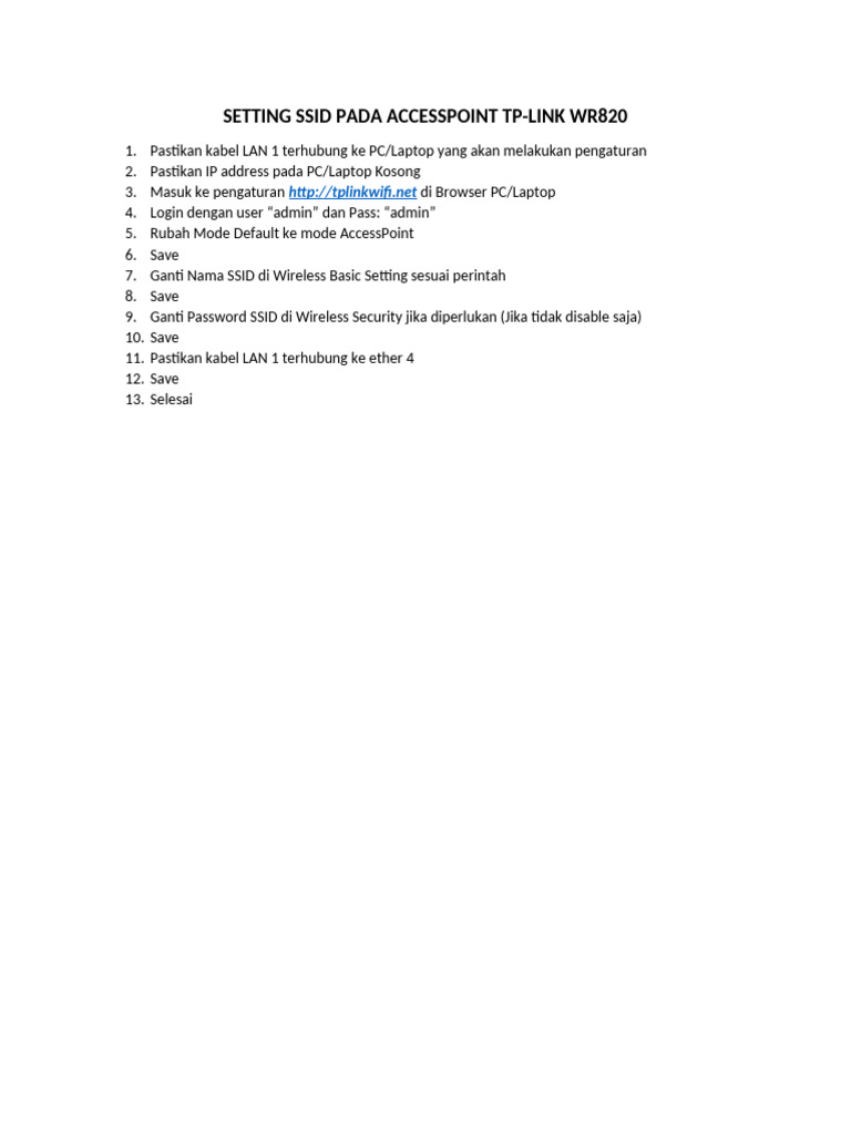 Setting Ssid Tp-wr820 | PDF