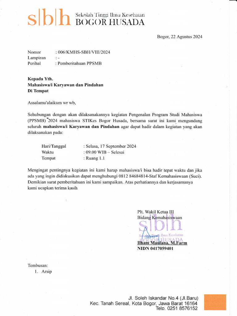 Surat Pemberitahuan - SBH - KelasKaryawan - Pindahan | PDF