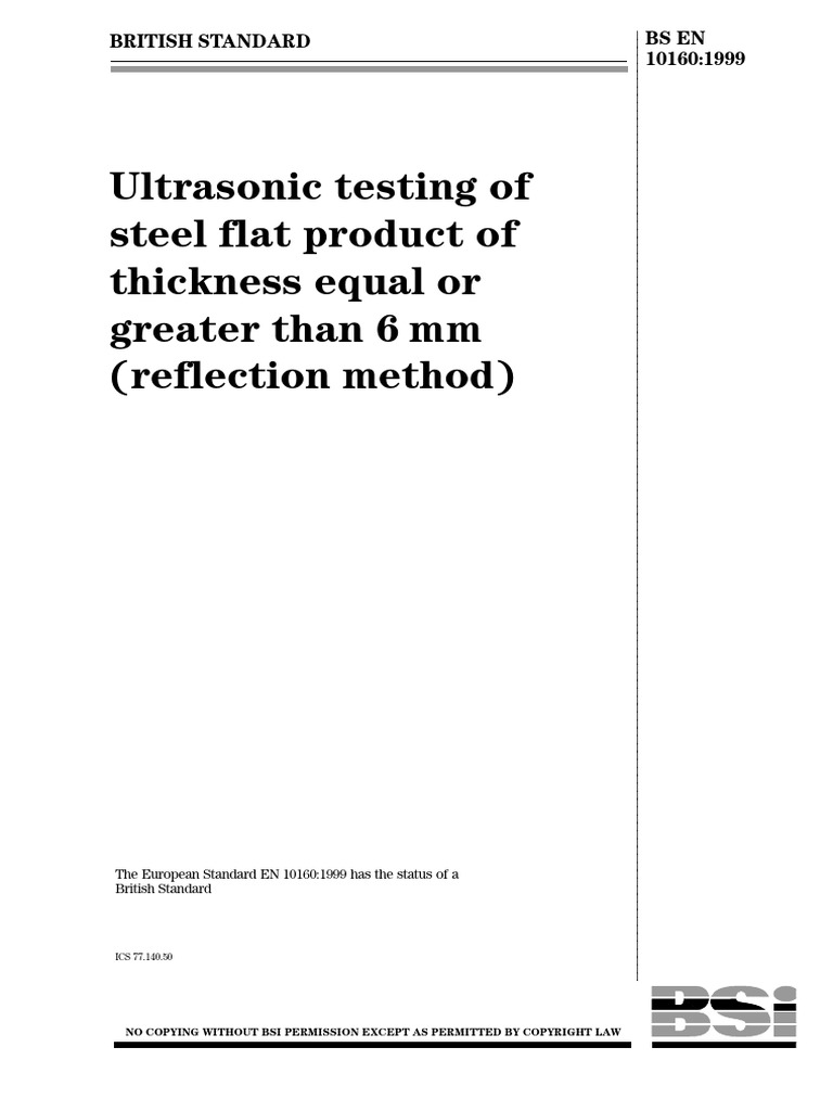 BS en 10160 - 1999 UT of Steel Flat Product of Thickness Equal or ...