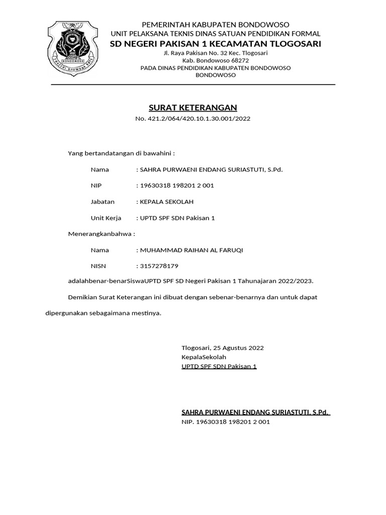 Surat Keterangan PIP Baru 2022 - 2023 | PDF