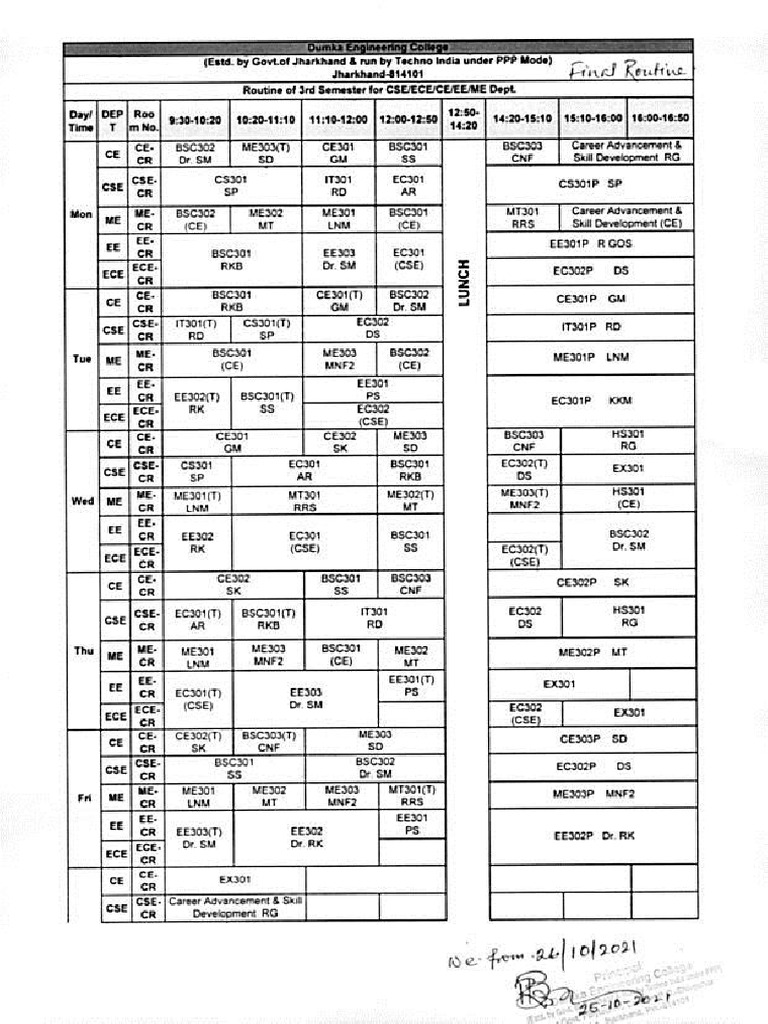 Routine of 3rd Sem | PDF