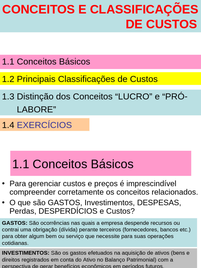 00 - Conceitos e Classificacões de Custos | PDF | Despesa | Investimentos