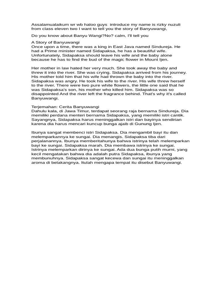 Contoh Teks Story Telling Bahasa Inggris | PDF