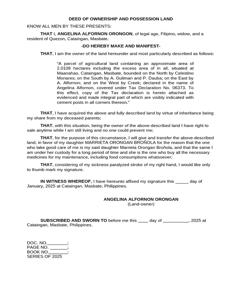 Land Ownership Deeds in Cataingan, Masbate | PDF | Natural Resources ...