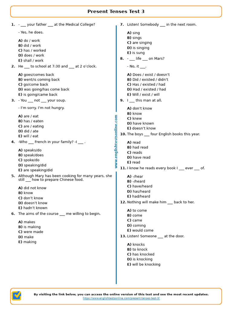 1382 - Present Tenses Test 3 | PDF