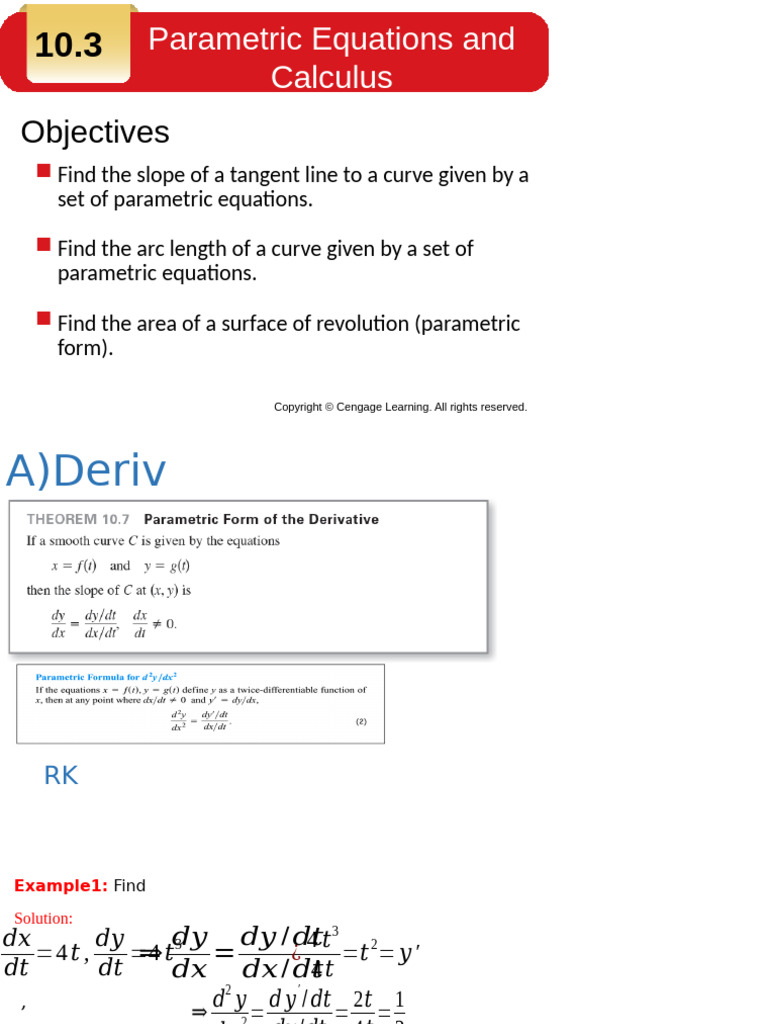 10.3 Parametric Equations and Calculus | PDF | Tangent | Geometry