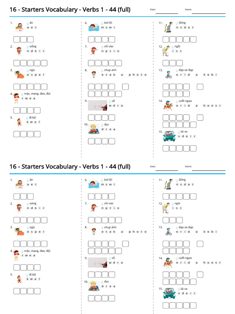 16-starters-vocabulary-verbs-1-44-full-anagram | PDF