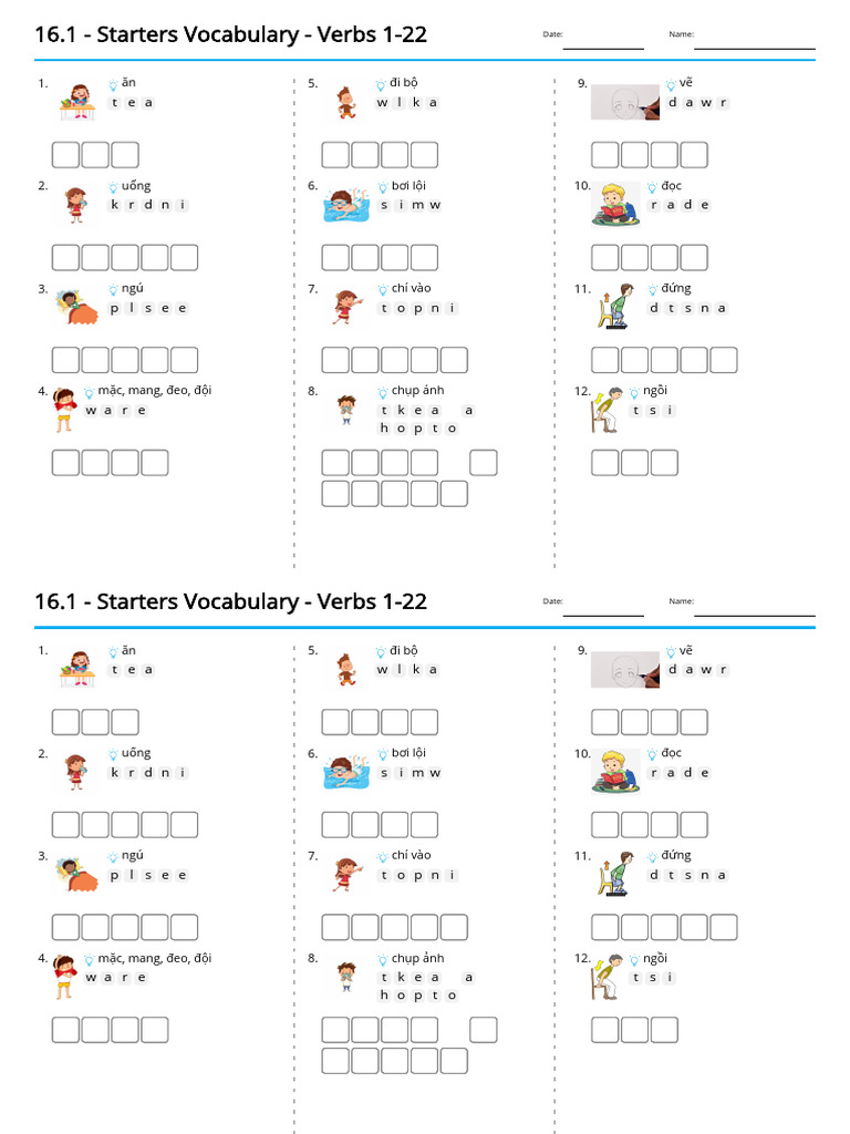 161 Starters Vocabulary Verbs 1 22 Anagram | PDF