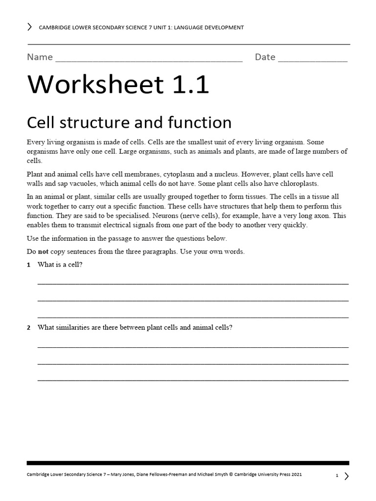 G6U1 Cells Language | PDF | Cell (Biology) | Neuron