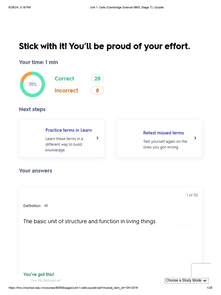 Unit 1 - Cells Quizlet Set - COORDINATED SCIENCES-6-LUKE (Answer) | PDF | Leaf | Cell (Biology)
