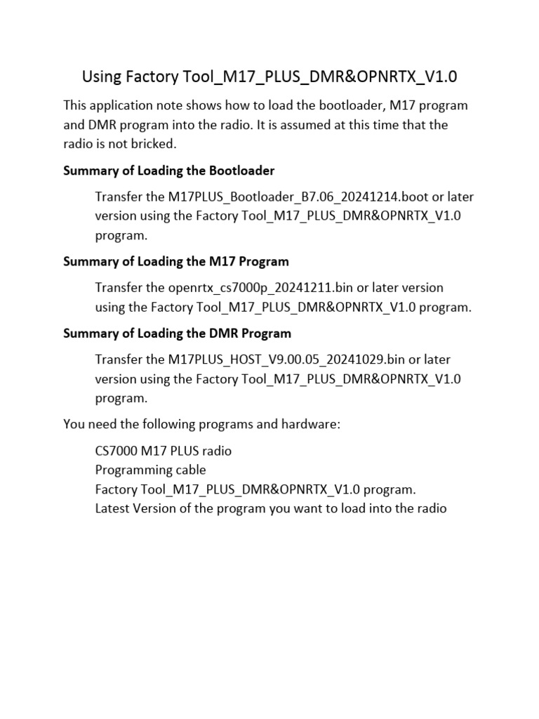 Using Factory Tool M17 - PLUS - OPENRTX | PDF