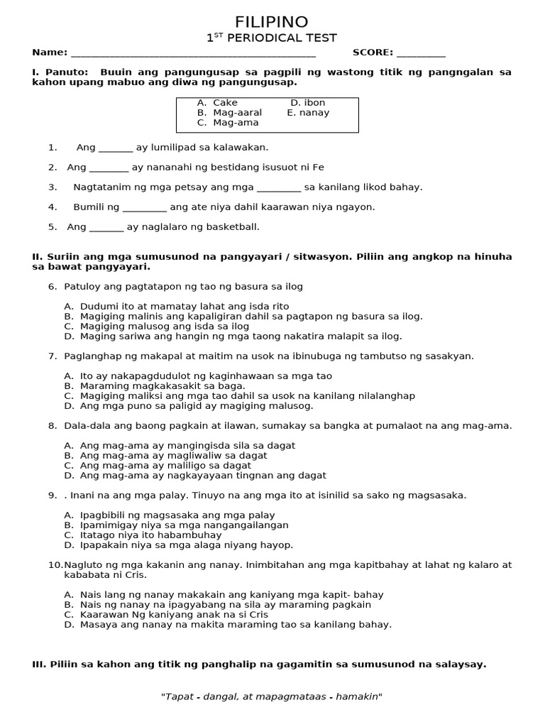 PT - Filipino 6 - Q1 | PDF