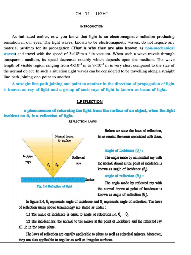 Light Class 10 Notes | PDF
